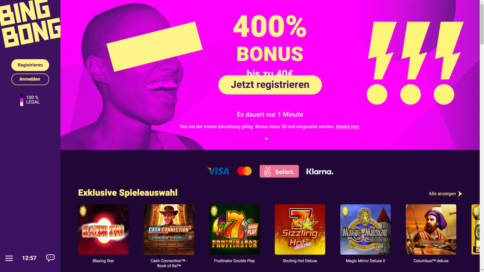 BingBong Spielothek Test - Einzahlung ab €1 + 50 Freispiele