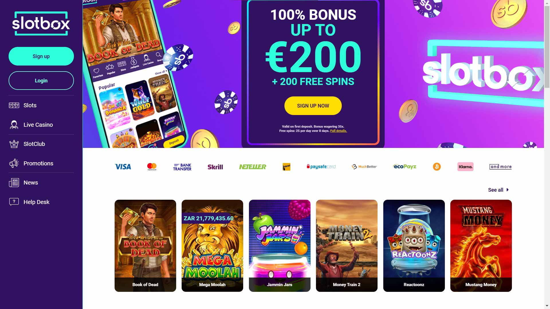 SlotBox Review – Get 50 free spins and a 100% match bonus