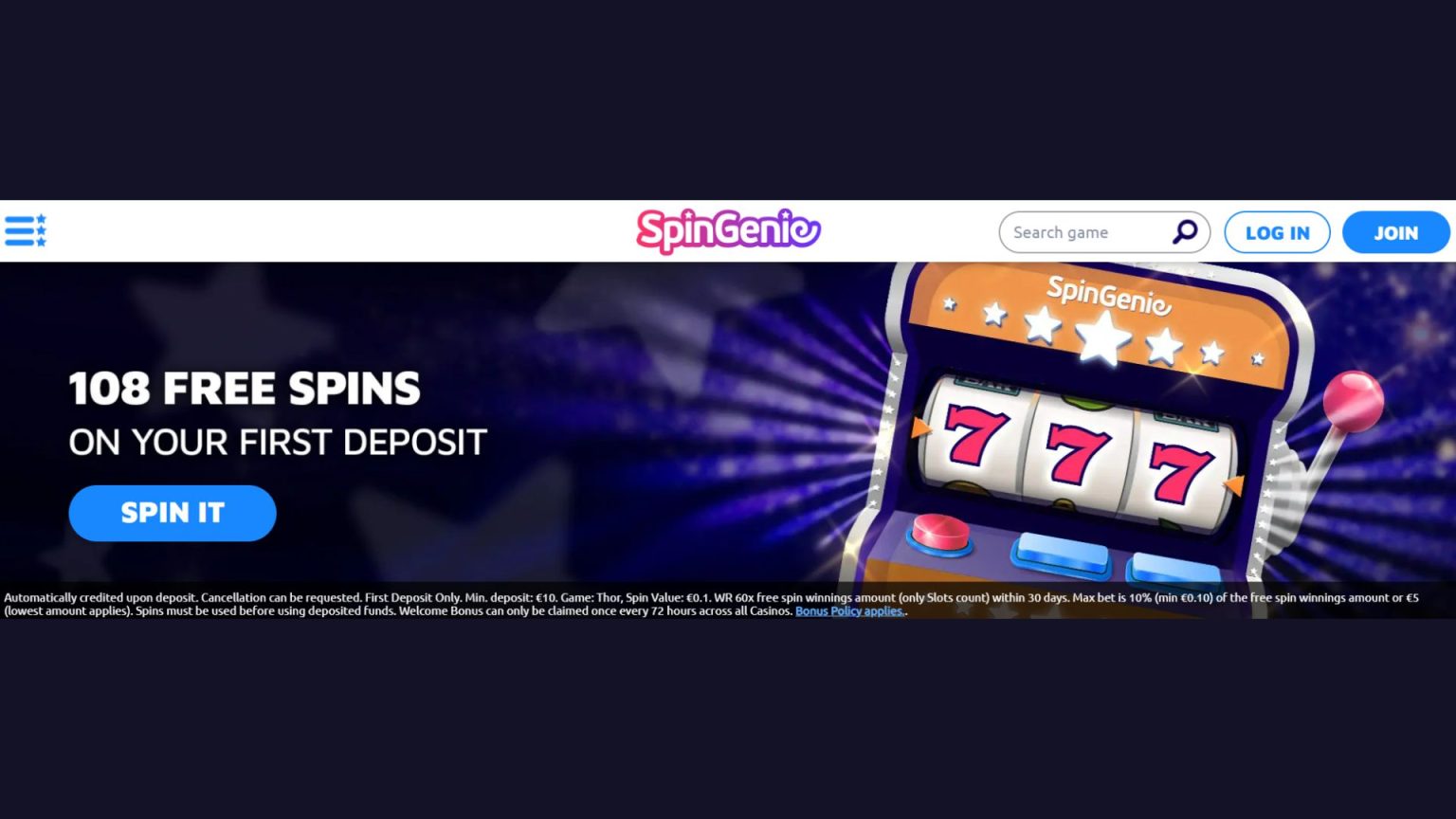 Spin Genie Online Casino Review - 108 Free Spins